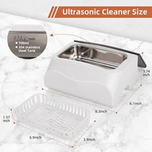 ELVASO Ultrasonic Jewelry Cleaner, 700ml High Capacity Ultrasonic Cleaner with 5 Timer Modes, 46Khz Sonic Cleaner Machine for Glasses, Jewelry, Watch and Denture, 304 Stainless Steel Tank with 23oz