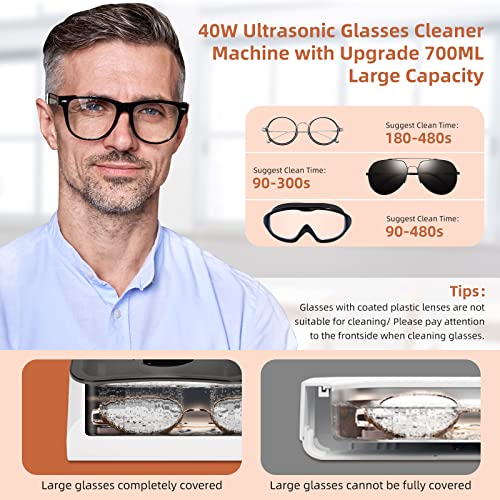 ELVASO Ultrasonic Jewelry Cleaner, 700ml High Capacity Ultrasonic Cleaner with 5 Timer Modes, 46Khz Sonic Cleaner Machine for Glasses, Jewelry, Watch and Denture, 304 Stainless Steel Tank with 23oz