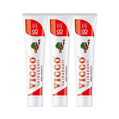 Vicco Vajradanti Herbal Toothpaste 18 Herbs and Barks - Pack of 3 (100g) - Specially Packed and Exported by Behal International