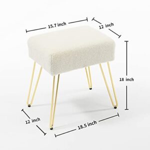 C COMFORTLAND Sherpa Fuzzy Bedroom Stool for Vanity Desk, Small Fluffy Makeup Chair for Dressing Table, Furry Rectangle Ottoman Foot Stool Bench for Bathroom, Living Room, Kids Room White