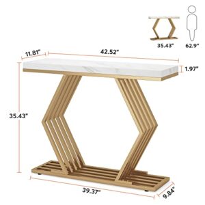 Tribesigns 42 inches Modern Gold Console Table with Geometric Metal Base, White Faux Marble Narrow Entryway Table Foyer Table for Entrance, Living Room, Hallway, Entryway