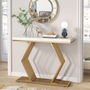 Tribesigns 42 inches Modern Gold Console Table with Geometric Metal Base, White Faux Marble Narrow Entryway Table Foyer Table for Entrance, Living Room, Hallway, Entryway