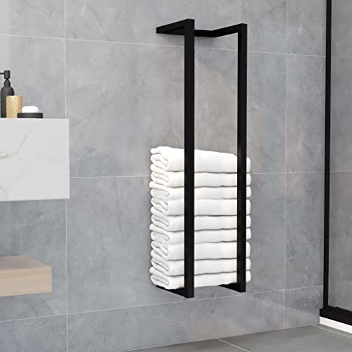 Bathroom Wall Towel Rack Iron Organization Bath Holder for Folded Large Washcloths, Storage Mounted Mount Rolled Towels, Black, 9.8x7.9x37.4inch (1193267111DGMI6PZ)