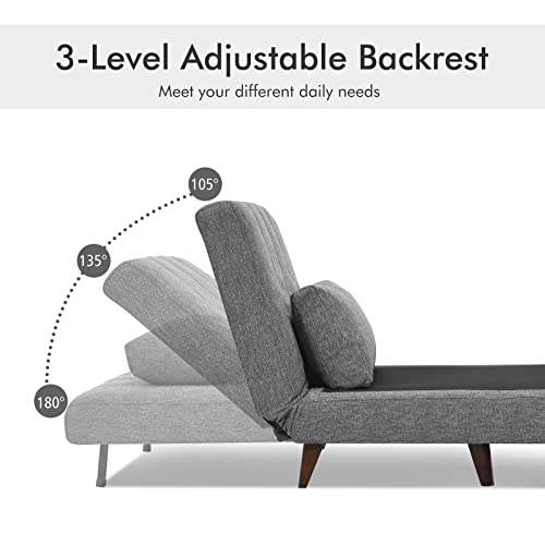 KOMFOTT Convertible Chair Bed, 3-in-1 Tri-Fold Sofa Bed with Solid Wood Legs, 3 Adjustable Backrest Positions, Modern Linen Fabric Sofa Sleeper with Pillow, Comfortable Sleeper Chair (Gray)