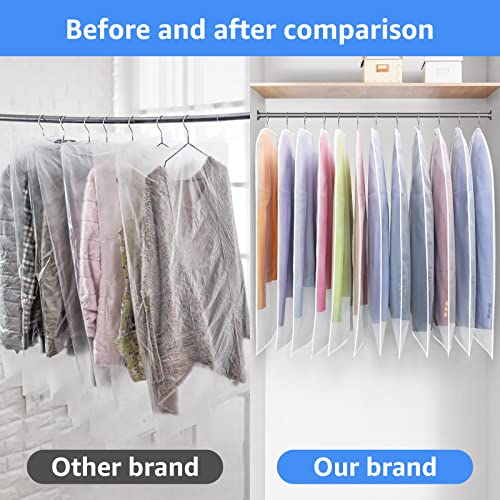 LEKHU 32'' Clear Garment Bags for Hanging Clothes,Suit Bags for Closet Storage Travel Moth-Proof Breathable Dust Clothing Cover Protecting with Zipper for Short Coats Jackets, 12 Pack