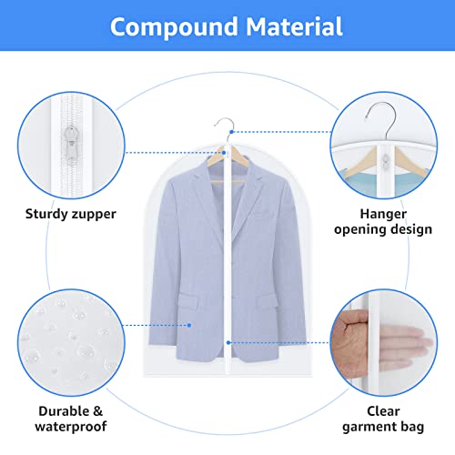 LEKHU 32'' Clear Garment Bags for Hanging Clothes,Suit Bags for Closet Storage Travel Moth-Proof Breathable Dust Clothing Cover Protecting with Zipper for Short Coats Jackets, 12 Pack