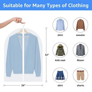 LEKHU 32'' Clear Garment Bags for Hanging Clothes,Suit Bags for Closet Storage Travel Moth-Proof Breathable Dust Clothing Cover Protecting with Zipper for Short Coats Jackets, 12 Pack