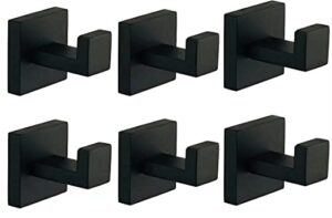 lgsftbfs 6 pack square towel hooks for bathrooms, black towel hook for kitchen bathroom, sus304 stainless steel coat hook, heavy duty holder robe hooks for hanging towels, coats, sponges, wall mount