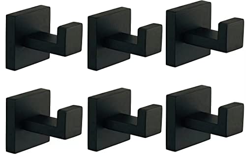 LGSFTBFS 6 Pack Square Towel Hooks for Bathrooms, Black Towel Hook for Kitchen Bathroom, SUS304 Stainless Steel Coat Hook, Heavy Duty Holder Robe Hooks for Hanging Towels, Coats, sponges, Wall Mount