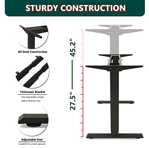 ESpefy Dual Motor Standing Desk Frame- Heavy Duty Electric Desk Frame Legs, Adjustable Desk Frame, Sit Stand Desk Frame for 43''-70'' Desktop, Home& Office DIY Workstation