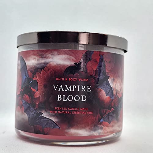 Bath Body Works, White Barn 3-Wick Candle w/Essential Oils - 14.5 oz - 2022 Halloween Scents! (Vampire Blood)