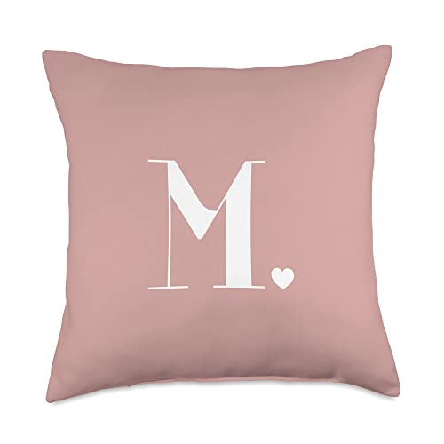 Cute Monogram Letter Design Pastel Pink Cute Letter M Initial Heart Monogram Throw Pillow, 18x18, Multicolor