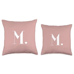 Cute Monogram Letter Design Pastel Pink Cute Letter M Initial Heart Monogram Throw Pillow, 18x18, Multicolor