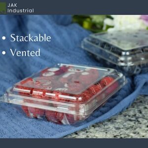 JAK Industrial 42 Pack - 6 Ounce Clear Plastic Vented Berry Containers with Clamshell Lids - For Blueberries, Raspberries, Blackberries