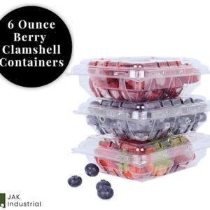 JAK Industrial 42 Pack - 6 Ounce Clear Plastic Vented Berry Containers with Clamshell Lids - For Blueberries, Raspberries, Blackberries