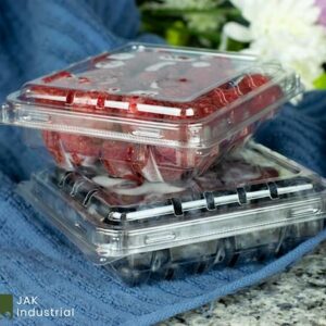 JAK Industrial 42 Pack - 6 Ounce Clear Plastic Vented Berry Containers with Clamshell Lids - For Blueberries, Raspberries, Blackberries