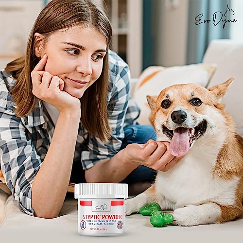 2-Pack Styptic Powder for Dogs, Cats, and Birds (2 oz) by Evo Dyne | Fast-Acting Blood Stop Powder for Pets | Quick Stop Bleeding Powder for Dog Nail Clipping, Grooming, Cuts and More