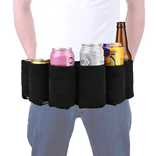 Beautyflier Beer Belt Holder Insulated 6 Pack Cold Beer Waist Holder for Man Adjustable Tough Premium Strap with Hook&Loop Closure for Fun Cool Party, Game Night, Fishing Holster (Black)