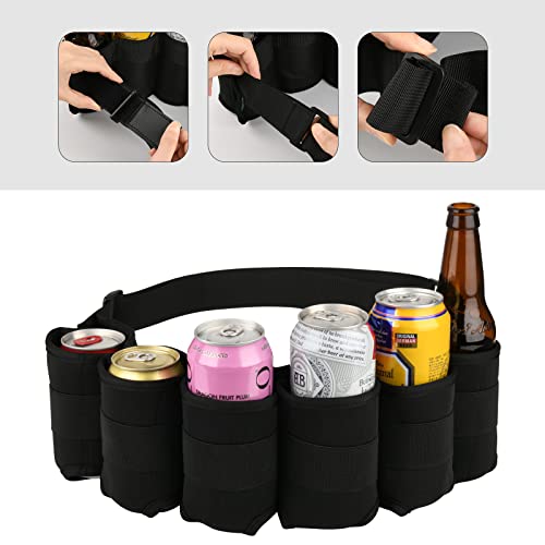 Beautyflier Beer Belt Holder Insulated 6 Pack Cold Beer Waist Holder for Man Adjustable Tough Premium Strap with Hook&Loop Closure for Fun Cool Party, Game Night, Fishing Holster (Black)