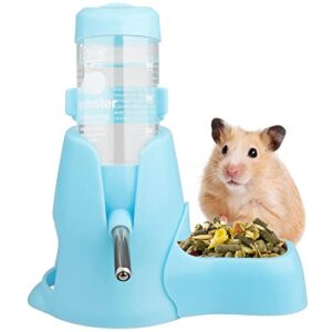 hamster water bottle, [3 in 1-2.7oz] diyife guinea pig water bottle no drip, 80ml small animal auto dispenser with food container base for hamster bunny chinchilla squirrel, small pets (blue)