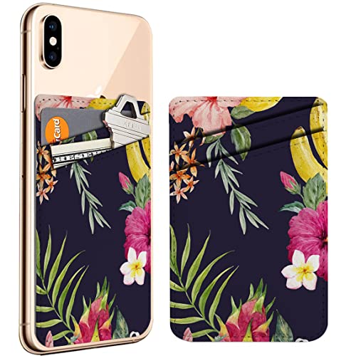 Pack of 2 - Cellphone Stick on Leather Cardholder ( Watercolor Print Pineapple Hibiscus Flower Pattern Pattern ) ID Credit Card Pouch Wallet Pocket Sleeve