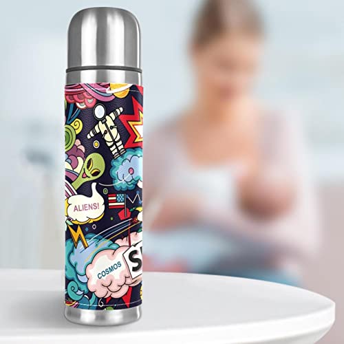 Space Graffiti Paitning Vacuum Insulated Stainless Steel Water Bottle, Double Walled Travel Thermos Coffee Mug 17 OZ for School Office