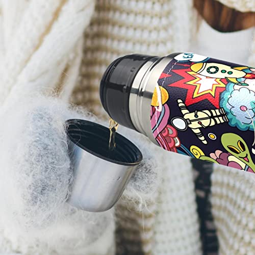 Space Graffiti Paitning Vacuum Insulated Stainless Steel Water Bottle, Double Walled Travel Thermos Coffee Mug 17 OZ for School Office