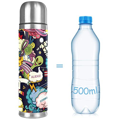 Space Graffiti Paitning Vacuum Insulated Stainless Steel Water Bottle, Double Walled Travel Thermos Coffee Mug 17 OZ for School Office