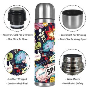 Space Graffiti Paitning Vacuum Insulated Stainless Steel Water Bottle, Double Walled Travel Thermos Coffee Mug 17 OZ for School Office