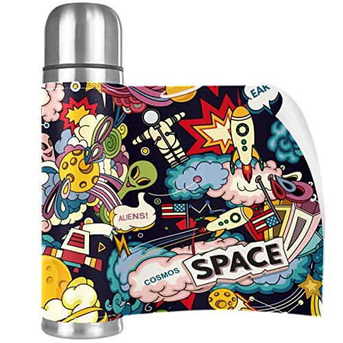 Space Graffiti Paitning Vacuum Insulated Stainless Steel Water Bottle, Double Walled Travel Thermos Coffee Mug 17 OZ for School Office