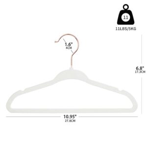 ManGotree Baby Velvet Hangers with 360° Swivel Rose Gold Hook, 10.95" Non-Slip Toddler Hangers, Ultra Thin Space Saving Children's Clothes Hanger, 15 Pack (White)