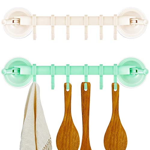 Juexica 2 Pcs Miniature Hanging Rod with 6 Hooks Adhesive Utensil Hanger Moveable Kitchen for Bathtub Suction Hook Multi Function No Drilling Holes Holder Rack