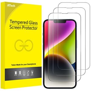 jetech full coverage screen protector for iphone 14 plus 6.7-inch (not for iphone 14 6.1-inch), 9h tempered glass film case-friendly, hd clear, 3-pack