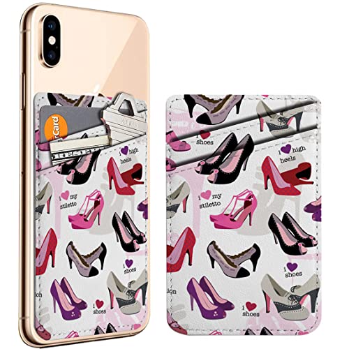 Diascia Pack of 2 - Cellphone Stick on Leather Cardholder ( Ladies High Heels Shoes Pattern Pattern ) ID Credit Card Pouch Wallet Pocket Sleeve