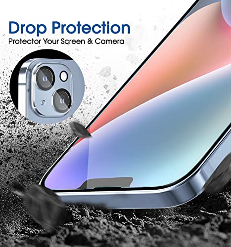 amFilm OneTouch Screen Protector Compatible with iPhone 14 6.1" Tempered Glass and Camera Lens Protector Yellow iPhone 14, Edge to Edge Full Coverage with Easy Installation Kit, 2+2 Pack