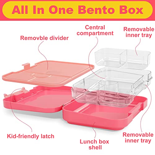 AOHEA Bento Lunch Box for Kids: BPA Free Kids Bento Box Toddler Lunch Box for Daycare or School(Pink)