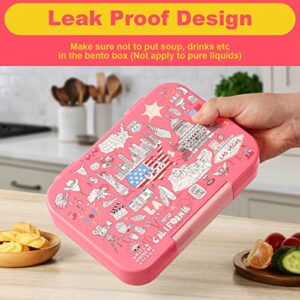 AOHEA Bento Lunch Box for Kids: BPA Free Kids Bento Box Toddler Lunch Box for Daycare or School(Pink)