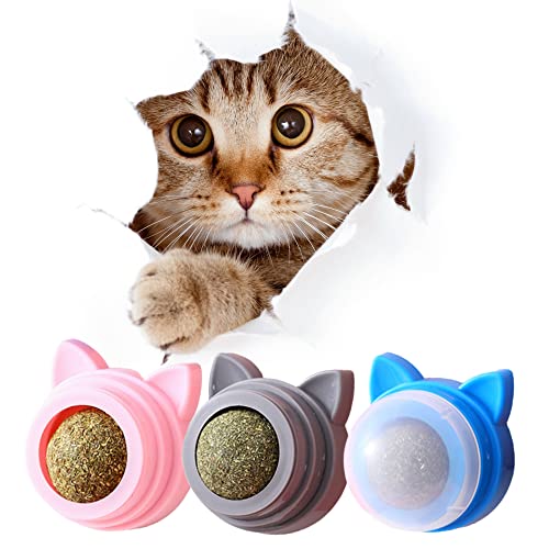 XanderPets Catnip Balls That Stick On Wall - Cat Nips Organic - Magic Cat Balls - Interactive Toys for Indoor Cats - Essential Cat Accessories - USA 3 Pack (Tabby Grey)