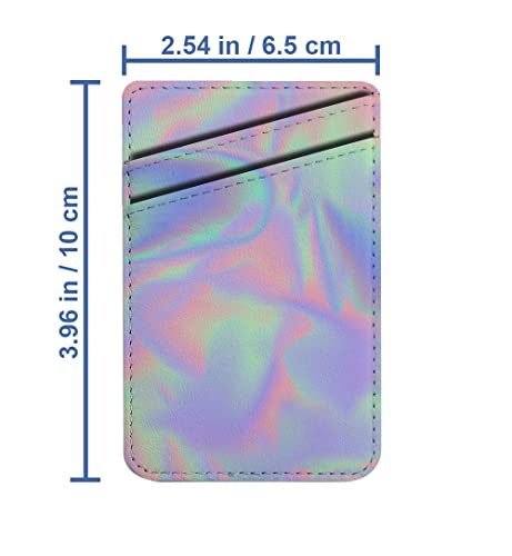 Diascia Pack of 2 - Cellphone Stick on Leather Cardholder ( Layered Holographic Print Unicorn Colours Pattern Pattern ) ID Credit Card Pouch Wallet Pocket Sleeve