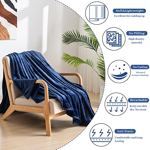 Poledar Blankets Queen Size Fleece Throw Blankets 330GSM Lightweight Plush Fuzzy Cozy Flannel Washable Soft Blanket for Couch Sofa Bed Camping(Dark Blue 90x90in)