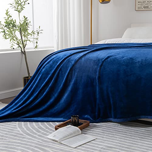 Poledar Blankets Queen Size Fleece Throw Blankets 330GSM Lightweight Plush Fuzzy Cozy Flannel Washable Soft Blanket for Couch Sofa Bed Camping(Dark Blue 90x90in)