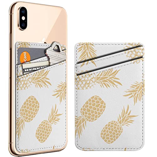 Diascia Pack of 2 - Cellphone Stick on Leather Cardholder ( Metallic Cream Gold Pineapple Fruit Pattern Pattern ) ID Credit Card Pouch Wallet Pocket Sleeve