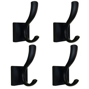 howmax black towel hooks, double towel robe clothes coat holder,heavy duty wall mount hooks for bath bedroom kitchen pool garage hotel,4 pack (black 4)