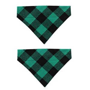 EechicSpace 2 Pack Green and Black Dog Bandanas Over Collar Buffalo Plaid for Small Pets