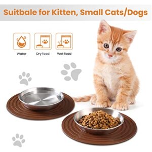 Wellbro Cat Food Bowls, 2 Pcs Stainless Steel Cat Food and Water Bowls, Whisker Fatigue Shallow Cat Dishes, Small Dog Puppies Fat Faced Cat Kitten Supplies