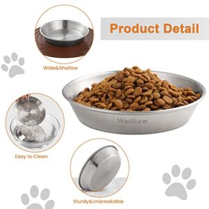 Wellbro Cat Food Bowls, 2 Pcs Stainless Steel Cat Food and Water Bowls, Whisker Fatigue Shallow Cat Dishes, Small Dog Puppies Fat Faced Cat Kitten Supplies