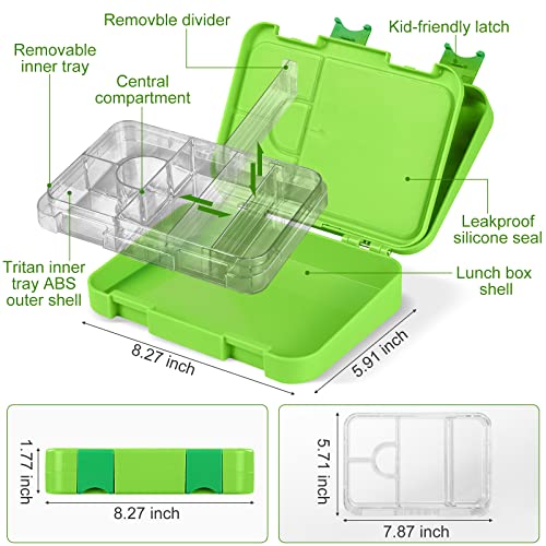 AOHEA Bento Lunch Box for Kids: BPA Free Kids Bento Box Toddler Lunch Box for Daycare or School (Green)