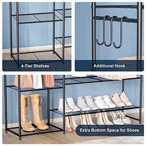 Neprock Clothing Rack with Shelves, Portable Wardrobe Closet for Hanging Clothes Rods, Free Standing Shelves Organizers and Storage