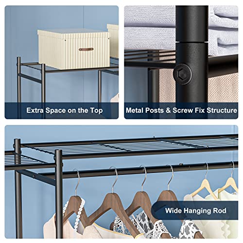 Neprock Clothing Rack with Shelves, Portable Wardrobe Closet for Hanging Clothes Rods, Free Standing Shelves Organizers and Storage