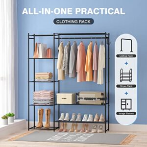 Neprock Clothing Rack with Shelves, Portable Wardrobe Closet for Hanging Clothes Rods, Free Standing Shelves Organizers and Storage